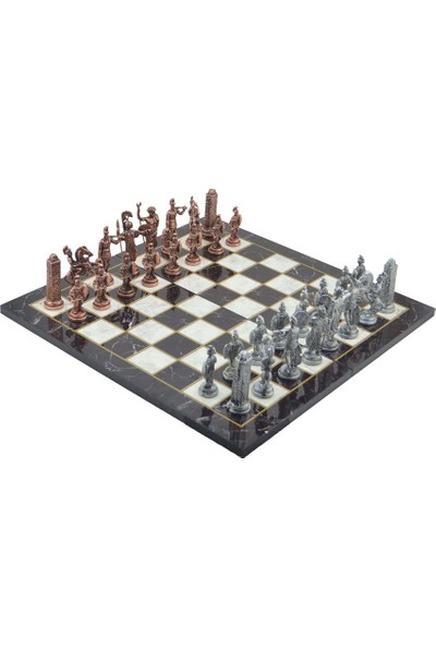 Gifthome Metal Satranç Takımı / Seti; Battal,yunan,antik, Kat.mermer Desenli Satranç Tahtası Gifthome Metal Satranç Takımı / Seti; Battal,yunan,antik, Kat.mermer Desenli Satranç Tahtası