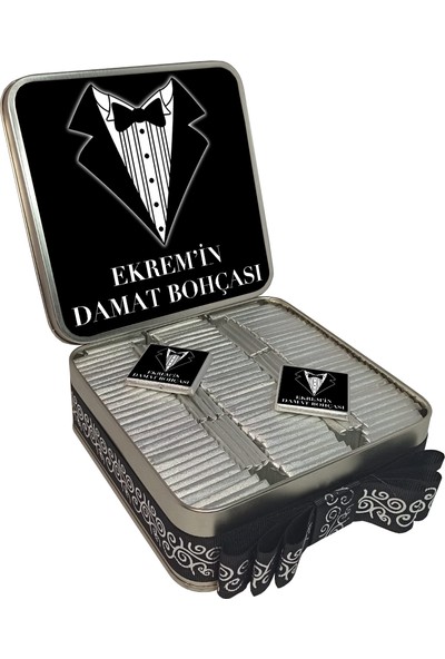 Diva Çikolata Diva Isimli Damat Bohçası Çikolatası (80 li Madlen Çikolata) Gümüş Metal Kutu