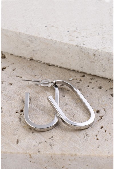 New Obsessions Gümüş Renkli Elips Halka Küpe New Obsessions Gümüş Renkli Elips Halka Küpe