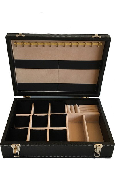 Obtech Kilim Desen Tespih Yüzük Gözlük ve 9'lu Saat Koleksiyon Kutusu Siyah Obtech Kilim Desen Tespih Yüzük Gözlük ve 9'lu Saat Koleksiyon Kutusu Siyah