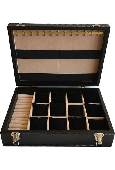 Obtech Kilim Desen Tespih, Yüzük ve 12'li Saat Kutusu Siyah Renk Obtech Kilim Desen Tespih, Yüzük ve 12'li Saat Kutusu Siyah Renk