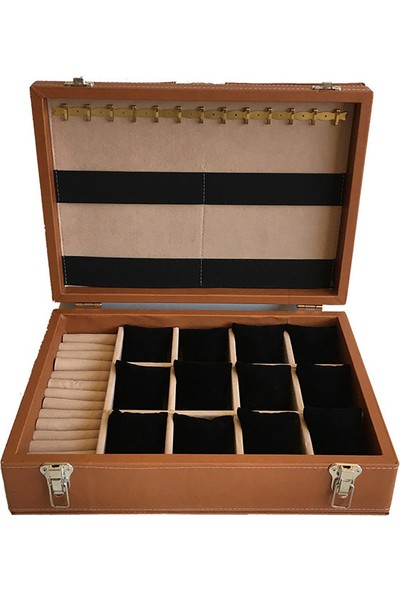 Obtech Kilim Desen Tespih, Yüzük ve 12'li Saat Kutusu Taba