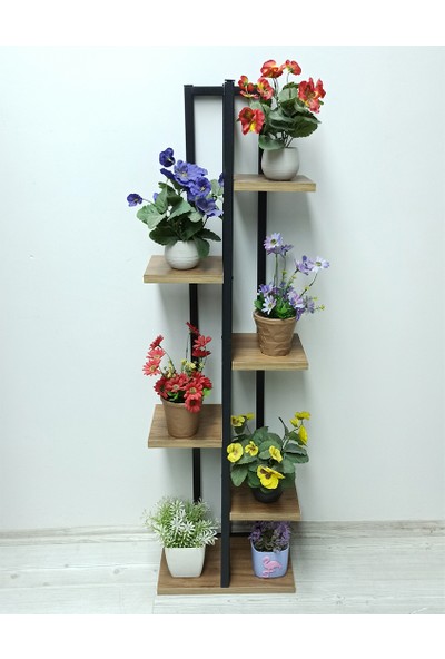 Adım Shops Siyah Metal Gövdeli, Ahşap Raflı&6 Bölmeli Dikey Çiçeklik Adım Shops Siyah Metal Gövdeli, Ahşap Raflı&6 Bölmeli Dikey Çiçeklik