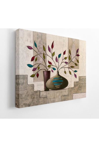 Dekoratif Market Krem Çiçekli Kanvas Duvar Tablosu