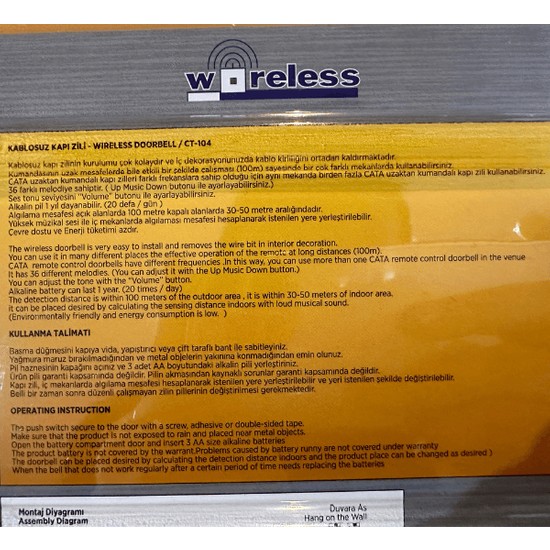 Cata CT-104 Kablosuz Kapı Zili (Beyaz)(2 Adet) Fiyatı