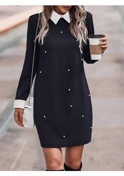 Melia Fashion Kadın Uzun Kollu Polo Yaka Inci Detay Krep Fiyatı