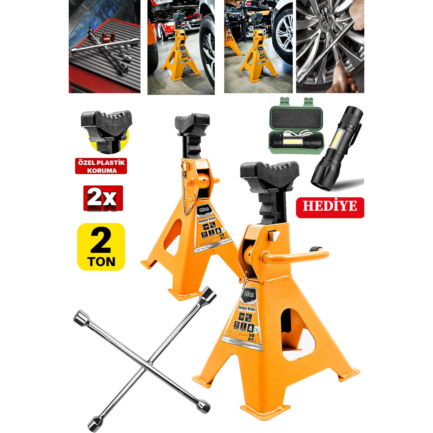 Deko Turkey 2000KG Kapasiteli 4 Ayaklı Kriko Standı 2x Çift Kriko ...