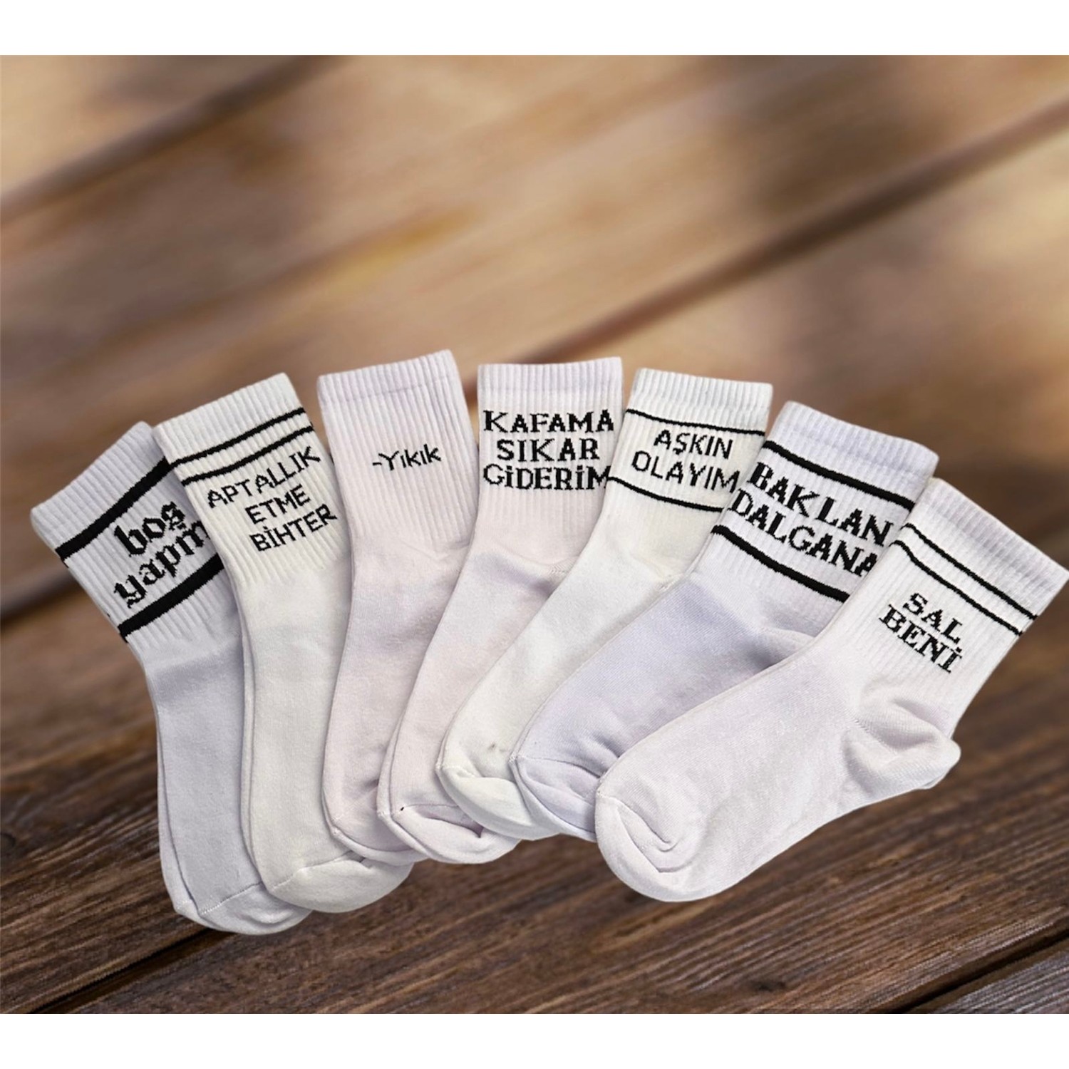 Çorap Dünyam 7'li Seri Yazili Komik Neşeli Kolej Tenis Çorap Fiyatı