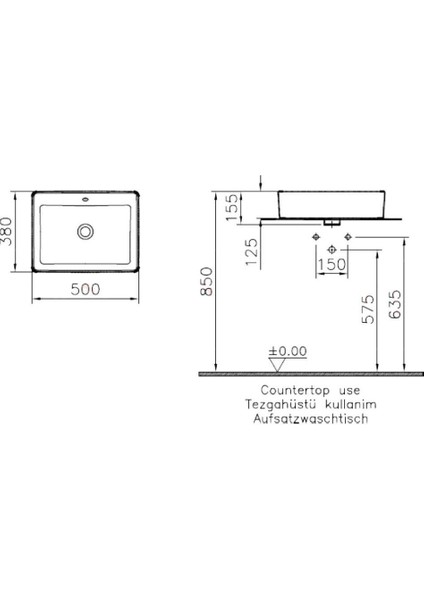 VitrA Nuo 7436B003-0012 Dikdörtgen Çanak Lavabo, 50 cm Fiyatı