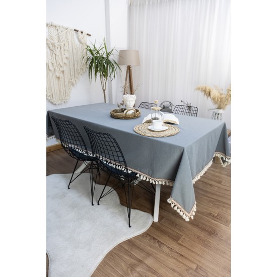 Yıkanmış Pamuk Keten Gri Renk Masa Örtüsü Fiyatı