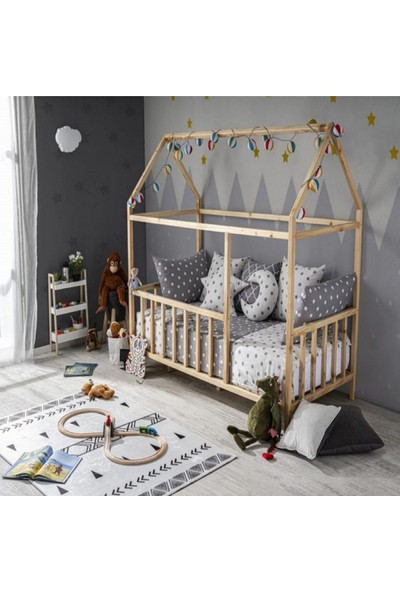 Köşk Mobilya Montessori Yatak Çatılı Model Ahşap Karyola Köşk Mobilya Montessori Yatak Çatılı Model Ahşap Karyola