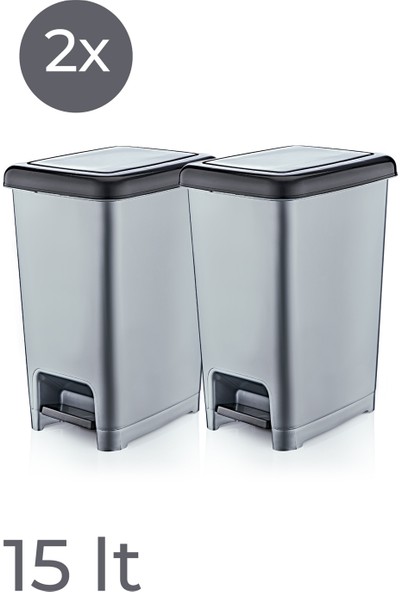 Vienev 2'li Dünya Plastik 15 lt Slim Pedallı Çöp Kovası Vienev 2'li Dünya Plastik 15 lt Slim Pedallı Çöp Kovası