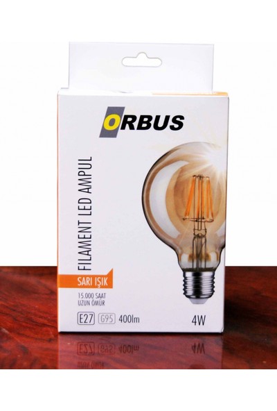 Orbus LED Flamanlı Rustik Ampul 4W Globe Sarı Işk Amber E27 Orbus LED Flamanlı Rustik Ampul 4W Globe Sarı Işk Amber E27