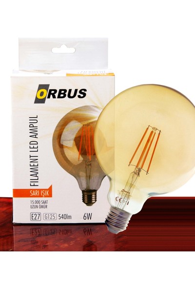 Orbus LED Flamanlı Rustik Ampul 6W Globe Sarı Işık Amber E27 Orbus LED Flamanlı Rustik Ampul 6W Globe Sarı Işık Amber E27