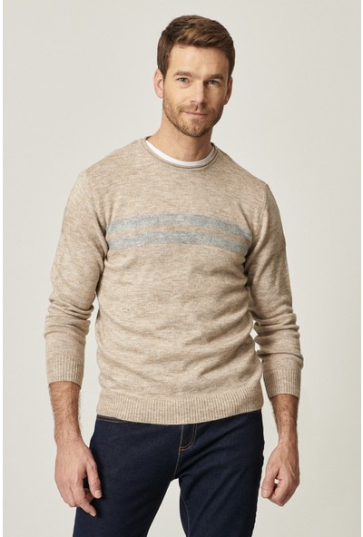 AC&Co / Altınyıldız Classics Standart Fit Bisiklet Yaka Çizgili Triko