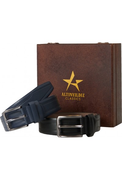 ALTINYILDIZ CLASSICS Siyah-Lacivert 2'li Casual Kemer Kutulu Set