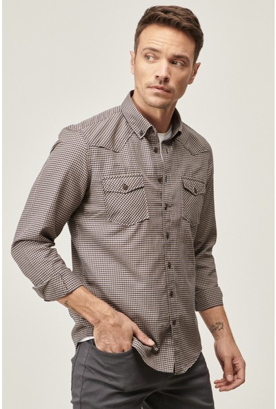 AC&Co / Altınyıldız Classics Tailored Slim Fit Düğmeli Yaka Kareli Flanel Kışlık Gömlek AC&Co / Altınyıldız Classics Tailored Slim Fit Düğmeli Yaka Kareli Flanel Kışlık Gömlek