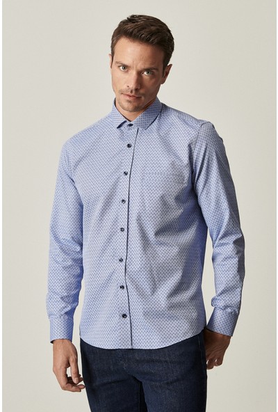 Altınyıldız Classıcs Erkek İndigo-Lacivert Tailored Slim Fit Dar Kesim Küçük İtalyan Yaka Baskılı Gömlek Altınyıldız Classıcs Erkek İndigo-Lacivert Tailored Slim Fit Dar Kesim Küçük İtalyan Yaka Baskılı Gömlek