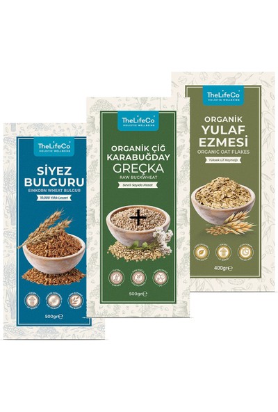 Thelifeco Çiğ Karabuday Greçka 500 gr + Siyez Bulguru 500 gr + Yulaf Ezmesi 400 gr