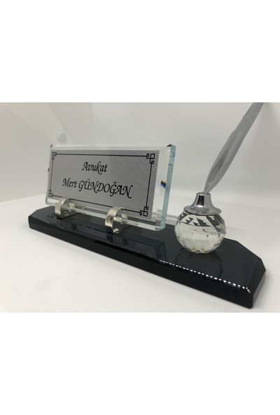 Gündoğan Kristal Kişiye Özel Masaüstü Cam Masalık Isimlik Gümüş