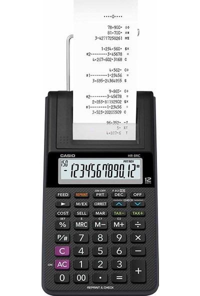 Casio Hr-8rc-Bk Portable Şeritli Hesap Makinesi