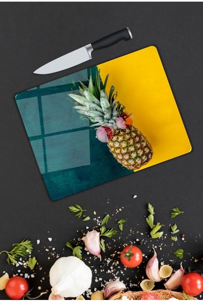 Pi Dekorasyon Ananas Desen Cam Kesme Tablası