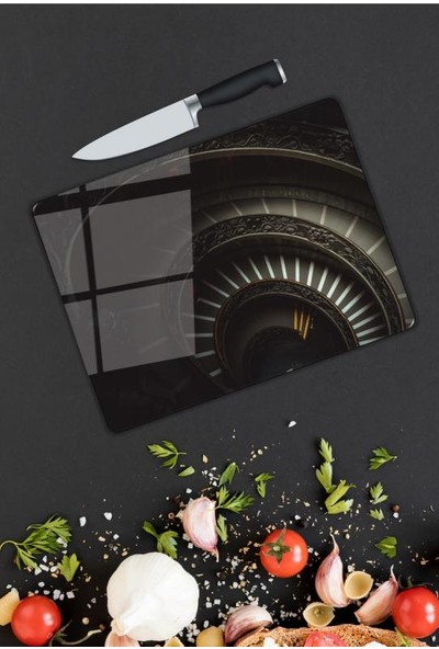 Pi Dekorasyon Koyu Merdiven Desen Cam Kesme Tablası