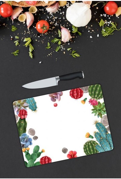 Pi Dekorasyon Kaktüs Desen Cam Kesme Tablası