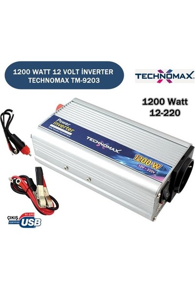 Technomax TM-9203 12 Volt 1200 Watt Modifiye Sinüs Inverter Technomax TM-9203 12 Volt 1200 Watt Modifiye Sinüs Inverter