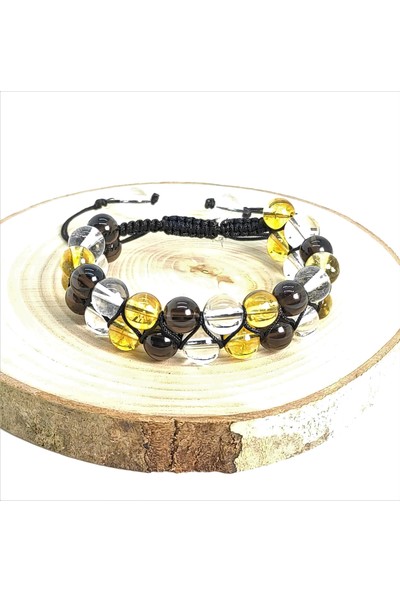 Taş Rüyası Dumanlı Kuvars Sitrin Kristal Kuvars Çift Sıra Örme Bileklik 8 mm Taş Rüyası Dumanlı Kuvars Sitrin Kristal Kuvars Çift Sıra Örme Bileklik 8 mm