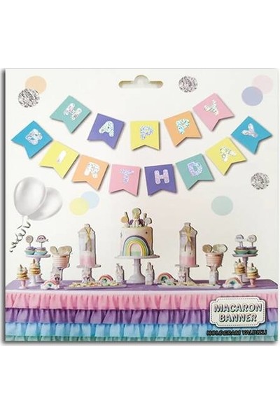 Kullanatparty Happy Birthday Banner Macaron Hologram Kullanatparty Happy Birthday Banner Macaron Hologram