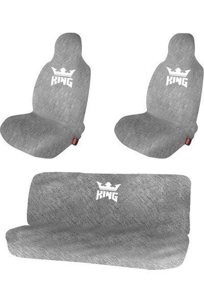 1Araba 1Ev Hyundai Oto Koltuk Koruyucu Kılıf Araba Araç Servis Kılıfı Gri King Baskılı Ön Arka Set