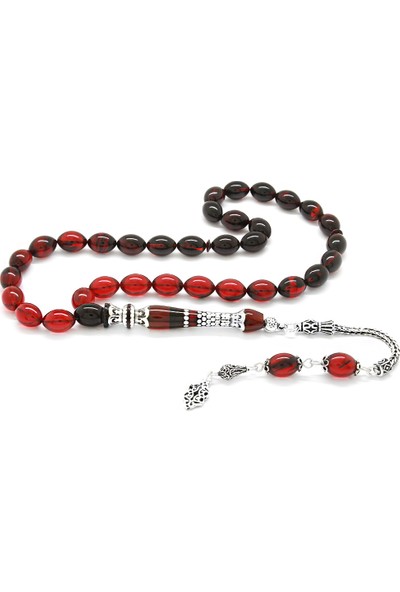Online Hediye Sepeti 925 Ayar Gümüş Püsküllü Gümüş Nakkaş Imameli Süzme Kırmızı Ateş Kehribar Tesbih