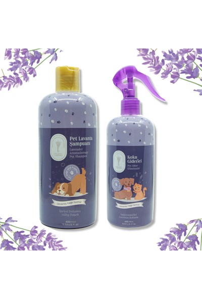 Gallipoli Lavender %100 Lavanta Yağlı Bitkisel 400ML Kedi Köpek Koku Giderici Sprey +400ML Kedi Köpek Şampuanı 2'li Set Gallipoli Lavender %100 Lavanta Yağlı Bitkisel 400ML Kedi Köpek Koku Giderici Sprey +400ML Kedi Köpek Şampuanı 2'li Set