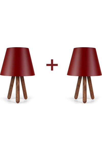 Art&Gift Ahşap Üç Ayaklı Abajur Bordo Iki Adet Art&Gift Ahşap Üç Ayaklı Abajur Bordo Iki Adet