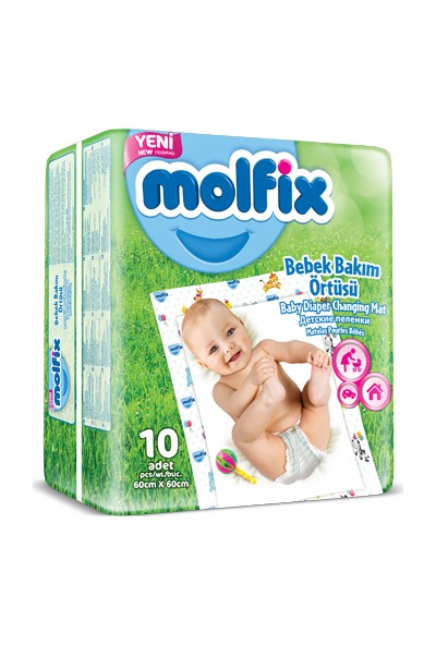 Molfix Bebek Bakım Örtüsü 10 Adet 60 x 60 cm Ultra Hijyenik Örtü