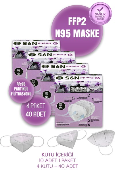 Poetik N95 Koruyucu Maske 40 Adet