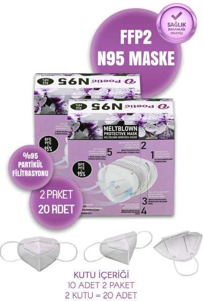 Poetik N95 Koruyucu Maske 20 Adet
