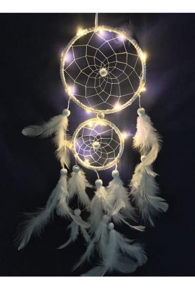Hediye Ofisi 2li Dream Catcher Düş Kapanı LED Işıklı Rüya Yakalayan Avcı Balkon Bahçe Rüzgar Çanı