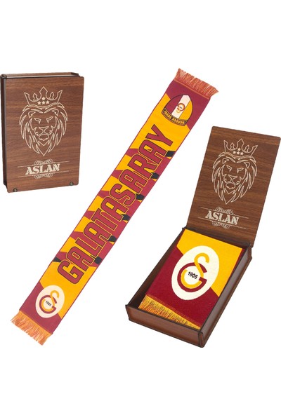 Galatasaray Lisanslı Akrilik Atkı Hediyelik Ahşap Kutulu