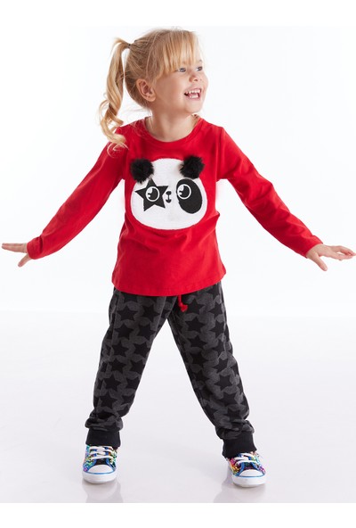 Denokids Ponponlu Panda Kız Pantolon Takım