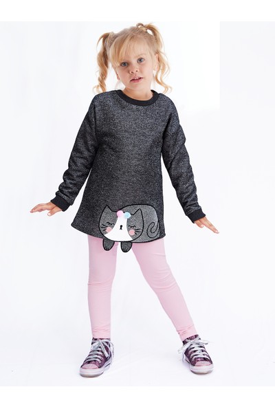 Denokids Simli Kedi Kız Tunik Takım Denokids Simli Kedi Kız Tunik Takım