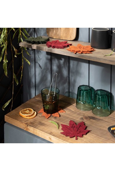 Ocean Home 9'lu Yaprak Model Keçe Bardak Altlığı