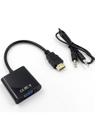 HDMI To VGA Çevirici Dönüştürücü + Ses Kablolu HDMI To VGA Çevirici Dönüştürücü + Ses Kablolu