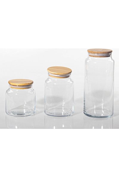 Lira Bambu Kapaklı Borosilikat Kavanoz Seti 3'lü - Kahverengi