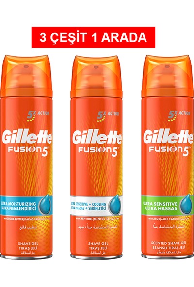 Gillette Fusion Ultra Nemlendirici + Serinletici Hassas 200ML Tıraş Jeli 3 Çeşit 1 Arada Gillette Fusion Ultra Nemlendirici + Serinletici Hassas 200ML Tıraş Jeli 3 Çeşit 1 Arada