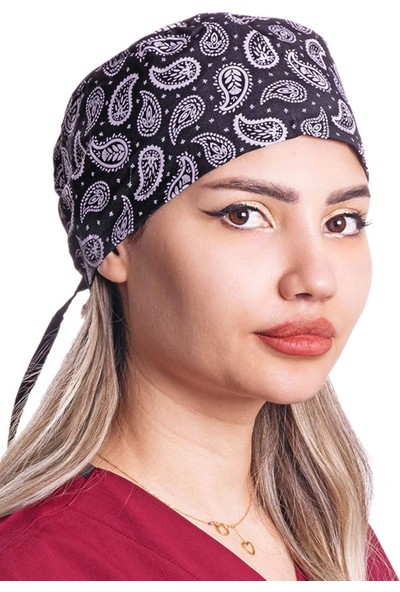 Şirin A Medikal Cerrahi Bone Şal Desenli Cerrahi Bone BN207SİYAH