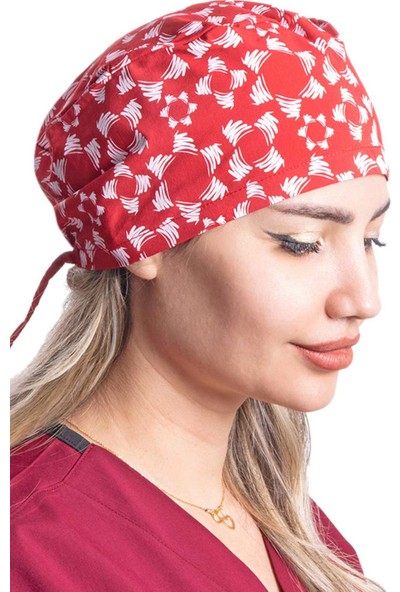 Şirin A Medikal Cerrahi Bone Desenli Cerrahi Bone | BN208KIRMIZI