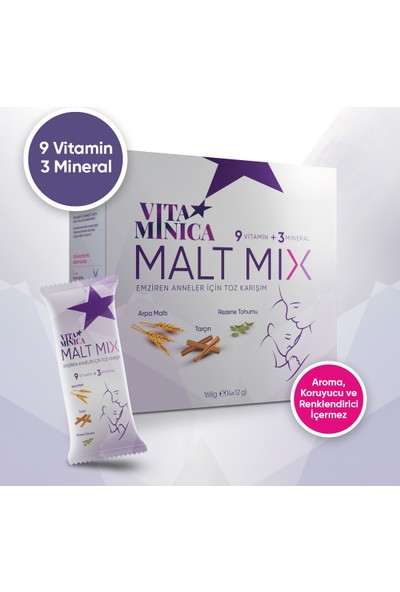 Vitaminica Malt Mix Emziren Anneler Için Malt Toz Karışım Sade 14 Porsiyon 168 G