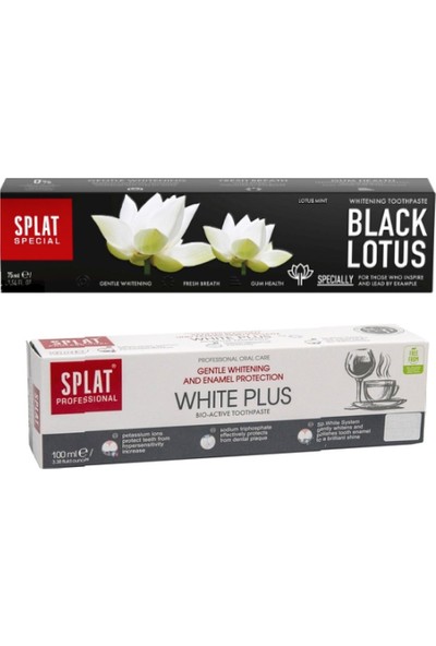 Splat Black Lotus Diş Macunu 75 ml +Splat White Plus Diş Macunu 100 ml Splat Black Lotus Diş Macunu 75 ml +Splat White Plus Diş Macunu 100 ml
